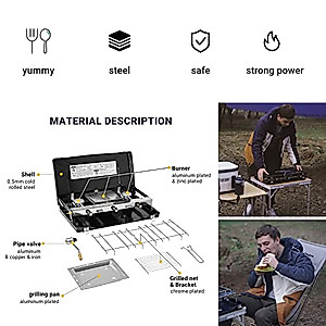 FineFlame Camping Propane Stove 3 Burners 20400 BTU Portable Camp Stove Propane Grill AGA CSA Certified Gas Stove for Family Camping BBQ Outdoors