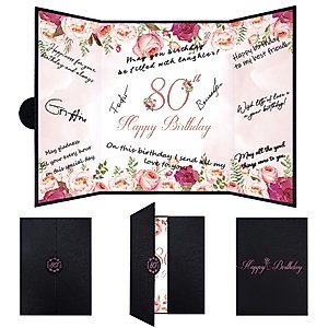 Vlipoeasn 80th Birthday Guest Book Alternative, Black and Pink 80th Birthday Party Decorations for Women, Creative Diamond 80th Birthday Signature Book, Cheers to 80 Year Old Birthday Party Supplies
