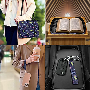DMOYALA Dinosaur Bible Case for Women Cute Bible Bags with Zipper Bible Journaling Supplies Bible Accessories Makeup Bag Womens Purses and Handbags Bible Case Wrist Key Chain 2 Pcs Set