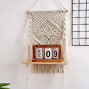 Walbest Macrame Wall Hanging Shelf Decor - Macrame Plant Hanger Boho Wall Decor, Boho Hanging Floating Wall Shelves for Wall Storage Beige