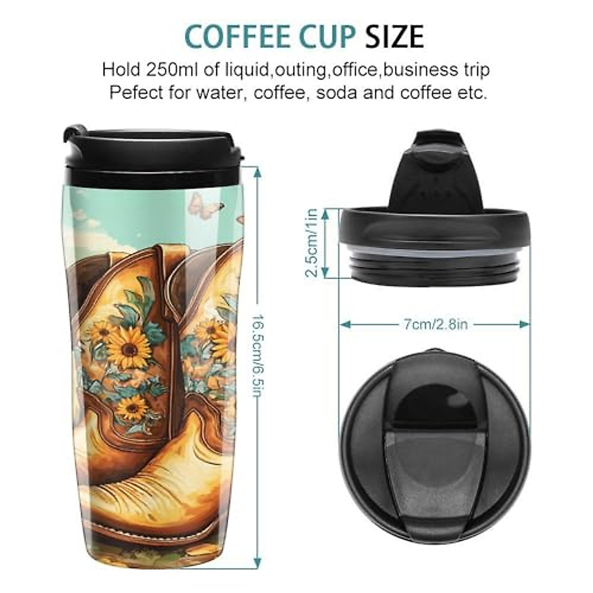 Boot Sunflower Flowers Travel Coffee Mug Reusable Coffee Cup Tumbler with Lid for Outdoor 350ml