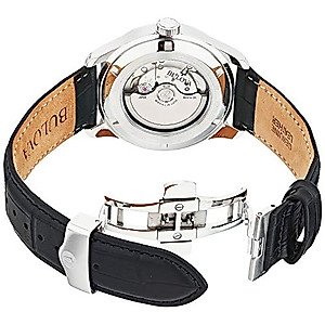 Bulova Men's Classic 6 Hand Power Reserve Leather Strap Watch, White dial with Black Strap