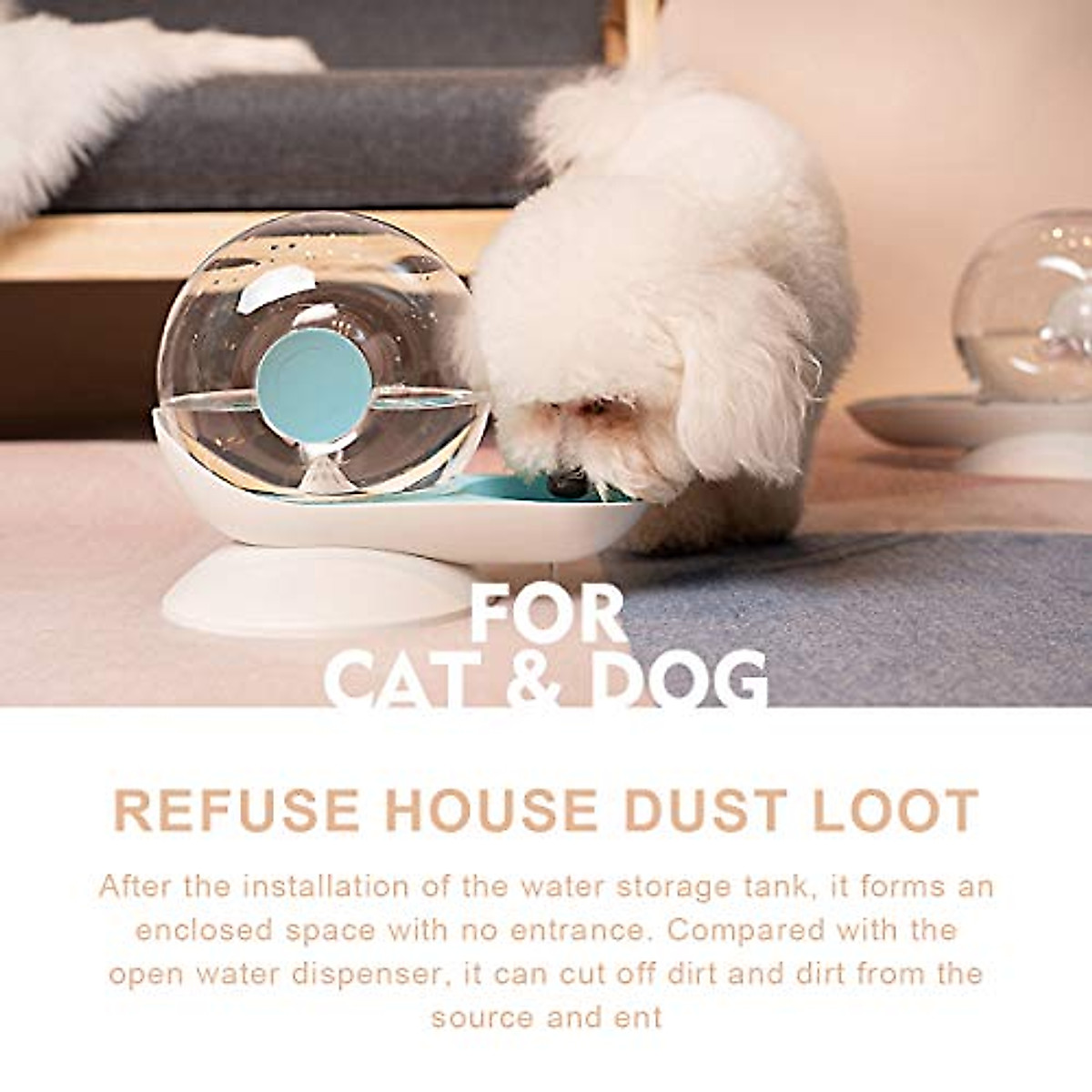 CLICIC Cat Dog Water Dispenser Automatic Water Drinking Fountain for Small or Medium Size Dogs Cats Easy to Clean Snail Shape 2.8L Pink