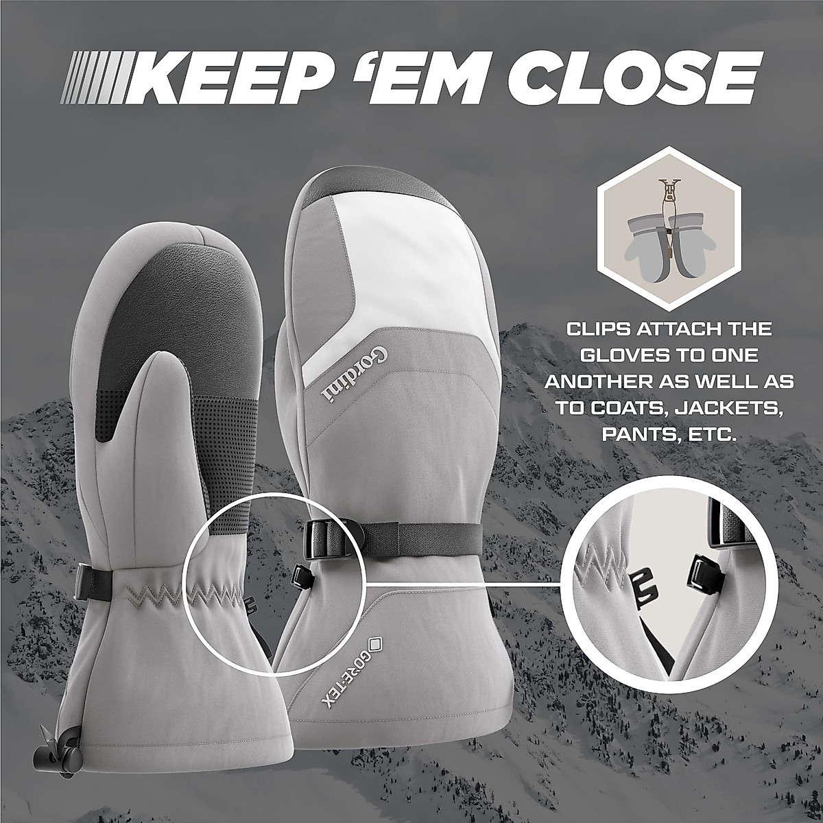 Gordini Women's Ski Mittens Cold Weather Waterproof Gore-tex Insulated Gauntlet Snow (Medium, Clay Grey White)