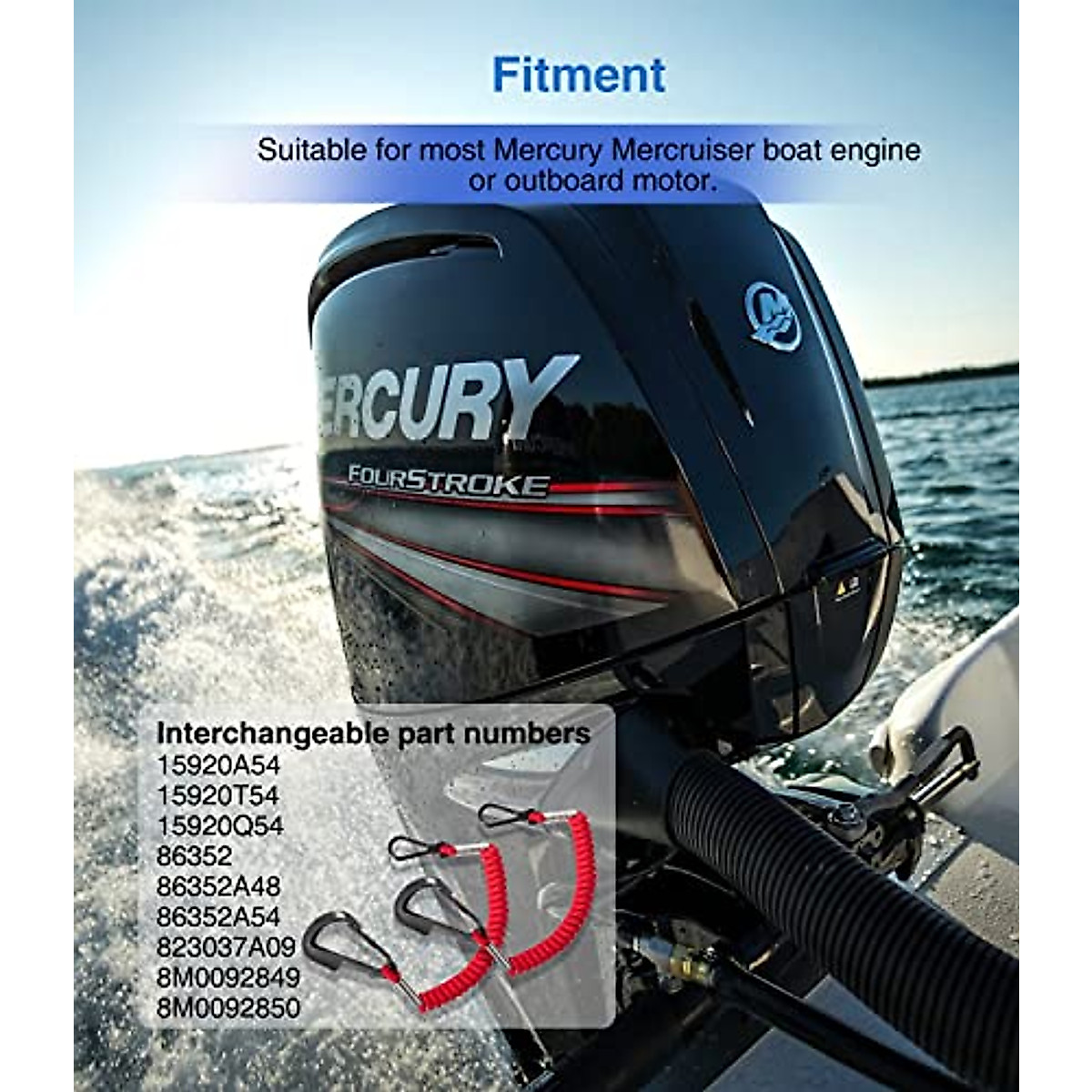 8M0092849 Boat Kill Switch Lanyard - [2 PCS] Boat Engine Emergency Stop Switch, Safety Lanyard Cord Tether for Mercury Mercruiser Outboard Motor Replacement 15920T54, 15920A54, 15920Q54, Red, 36 Inch