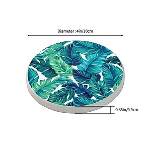 Tropical Palm Leaves Coasters for Drinks, Absorbent Coasters Set of 2, Coffee Cup Tabletop Protection Coaster, Housewarming Bar Kitchen Home Decor 4 Inch