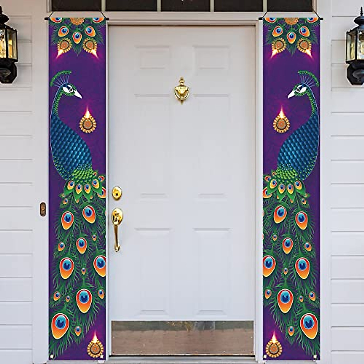 Happy Diwali Porch Banner Indian Diwali Peacock Front Porch Welcome Sign Deepawali Indian Festival of Lights Decorations-12×71''