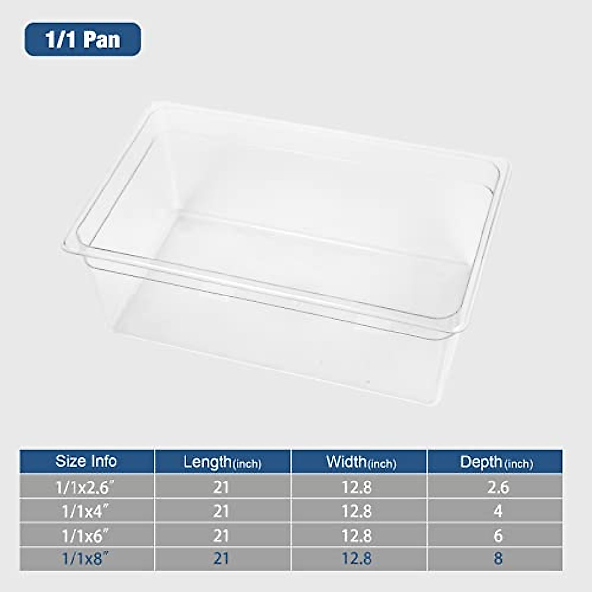 Restlrious Food Pan Full Size Plastic 8" Deep Chafer Food Pan Polycarbonate, Clear 3 Pieces Stackable Food Pan with Capacity Indicator for Food Storage in Kitchen, Restaurant, Foodservice Area