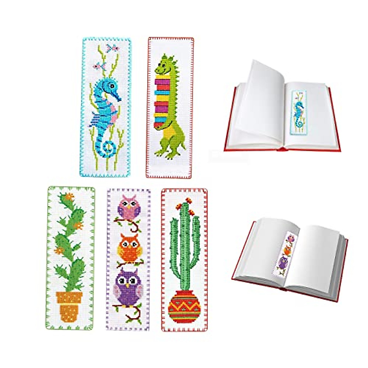 10Pcs Cross-Stitch Stamped Kits,Cross Stitch Bookmark Kits Pre-Sorted Floss for Kids Adults Beginner, DIY Pre-Printed Crossstitch for Book Lovers (5 Styles)