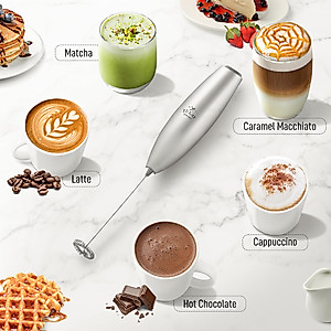Zulay Powerful Milk Frother for Coffee with Upgraded Titanium Motor - Handheld Frother Electric Whisk, Milk Foamer, Mini Mixer & Coffee Blender Frother for Frappe, Latte, Matcha, No Stand - Silver