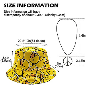 Bucket Hats Double-Side-Wear Reversible Fashion Sun Cap 80s 90s Hippie Fisherman Hat 80s Theme Party for Women Men (Rubber Duck Pattern)