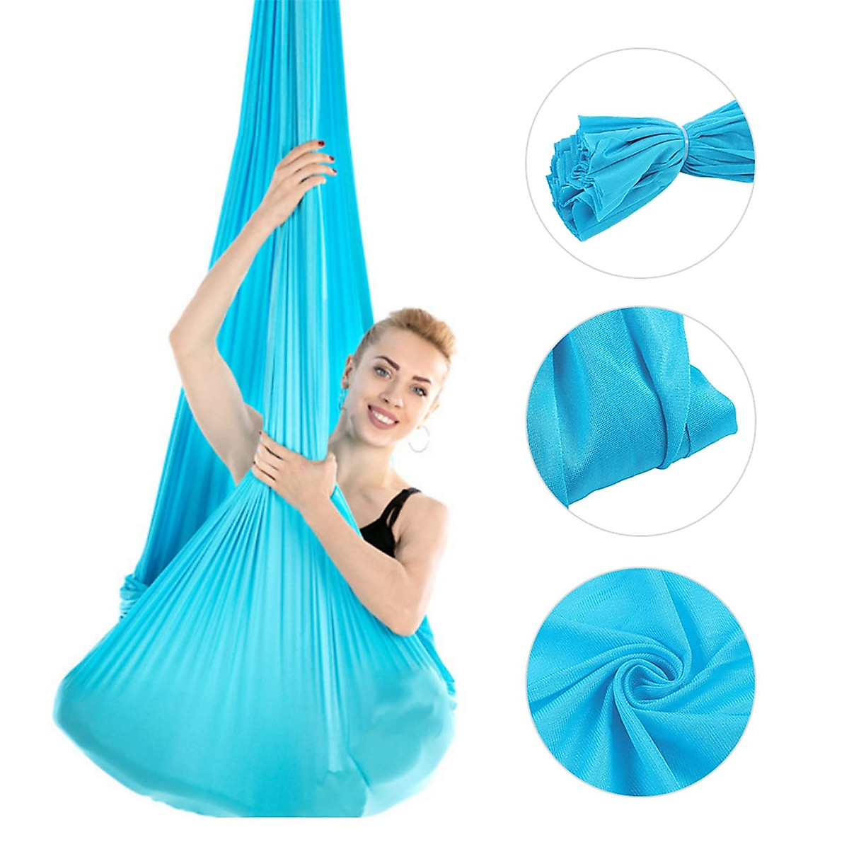 Aerial Yoga Hammock, 2.8x1m/9.2x3.3ft Durable Elastic 2.8M Pilates Swing Fitness Training Accessory Sky Blue Set Antigravity Inversion Exercises Improved Flexibility & Core Strength - Extension