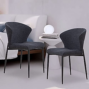 kevinplus Dining Chair Set of 2, Modern Kitchen Side Chair Accent Chair with Metal Legs, Fabric Upholstered Dining Room Living Room Dinner Kitchen Chair, Curved Backrest, Dark Grey