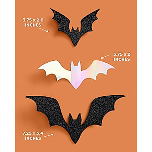 xo, Fetti Halloween Bat Wall Decor - 50 pcs. | Spooky Season Decoration, Haunted House Party Signs, Adhesive Bat Decor, Black and Silver Backdrop