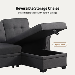 Lilola Home Lucca Dark Gray Linen Reversible Sleeper Sectional Sofa with Storage Chaise