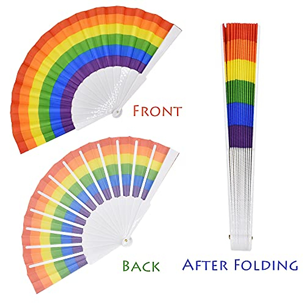 Renashed 6 Pack Pride Rainbow LGBT Fan Plastic Folding Fan Gay Pride LGBT Fans for EDM, Music Festival, Club, Event, Party, Dance, Performance, Gift