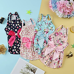 MSNFOASM 4pcs-New Spring Summer Puppy Dog Dress,Cute Colored Sun Flower Dog Bow Skirt for Small Girl Dogs(Floral,M)