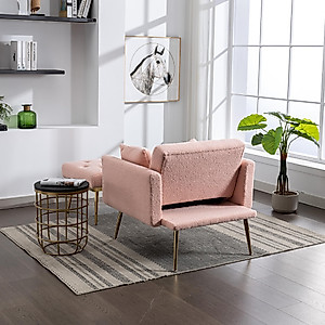 YuiHome 36.61'' Wide Modern Accent 3 Positions Adjustable Backrest, Tufted Chaise Lounge Chair, Single Recliner Armchair with Ottoman and Gold Legs for Living Room, Bedroom,Pink