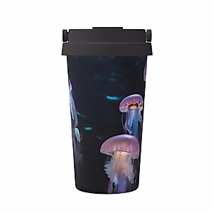 Insulated Coffee Mug Color Jellyfish 17oz Double Wall Vacuum Stainless Steel Tumbler With Leak-Proof Lid And Handle, Cute Travel Thermos Mug For Cold Hot Drinks