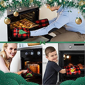 6 Pcs Red and Black Buffalo Plaid Pot Holders Heat Resistant Christmas Potholders with Pocket Reusable Oven Mitts Christmas Hot Pads for Kitchen Decoration Cooking Baking BBQ (Snowman)