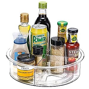 BS ONE Lazy Susan Organizer, 12'' Lazy Susan Turntable Kitchen Organizer Food Organization & Storage, 360° Rotating Condiments Spice Rack with Dividers for Kitchen, Pantry, Fridge, Bathroom Storage