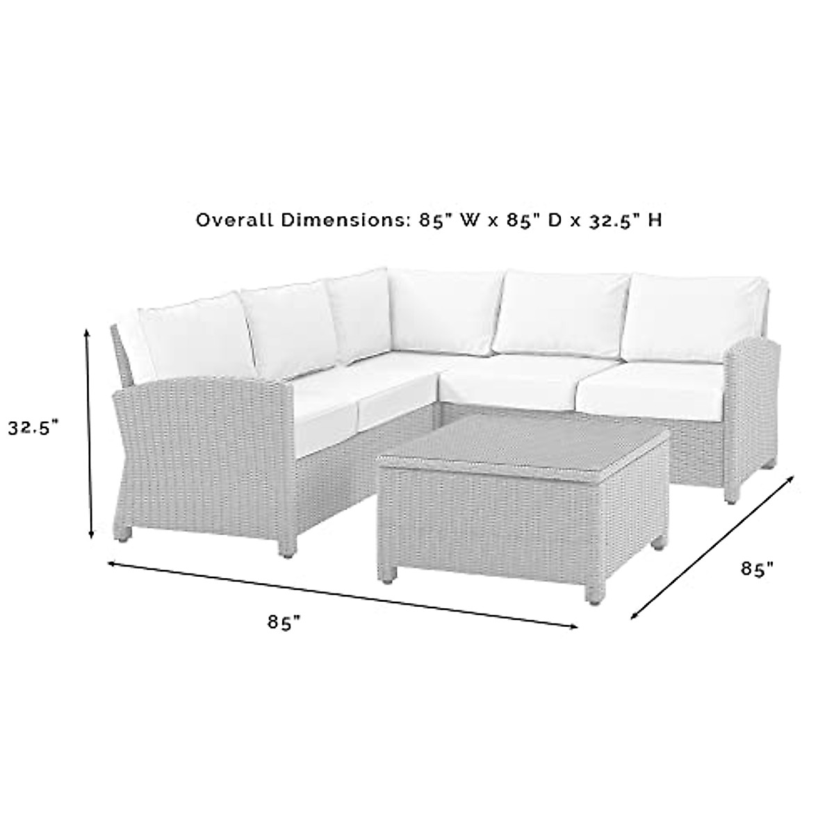 Crosley Furniture Bradenton 4-Piece Outdoor Sectional Sofa Wicker Conversation Patio Furniture Set for Deck, Brown with Sand Cushions