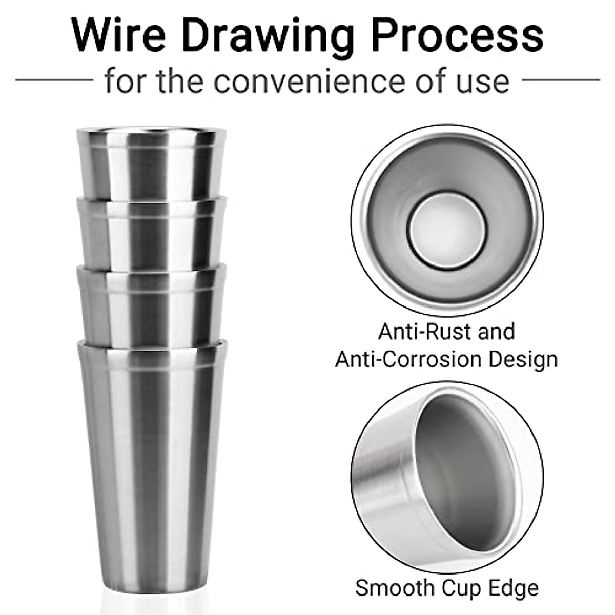 Beasea Stainless Steel Cups 16 oz, 4 Pack Stainless Steel Tumbler Stackable Double Wall Vacuum Insulated Metal Drinking Glasses for Home Restaurant Ofiice Party Camping