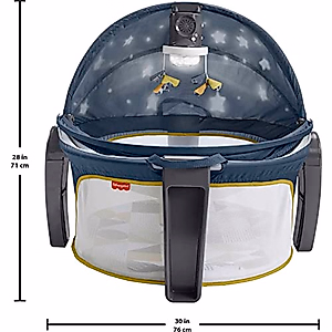 Fisher-Price Portable Baby Bassinet And Play Space Deluxe On-The-Go Projection Dome With Lights Music And Canopy, Cool Hues
