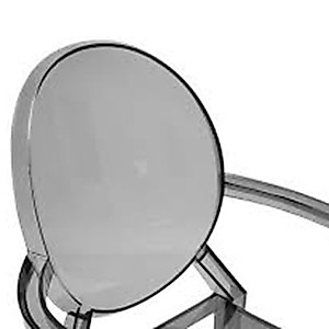 2xhome Smoke - Modern Contemporary Louis XIV Dining Chair Armchair Ghost Style Ghost Chair with Arms Ghost Arm Chair in Smoke Transparent Stackable Stacking Made From Polycarbonate