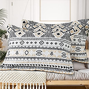 VAPUTAR King Size Quilt Bedding Set - 3 Pieces Soft Stripe Boho King Bedspread, All-Season Lightweight Reversible Coverlet Sets, Quilts King Size for Farmhouse Bedroom (Black/Beige)