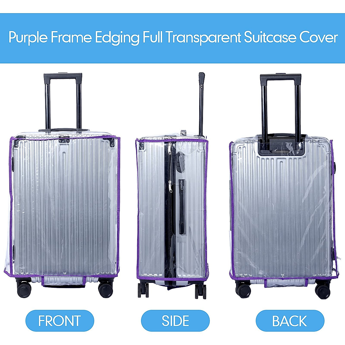3 Pcs PVC Luggage Cover Waterproof Transparent Suitcase Cover Thicken Luggage Protector for Travel, Fits 20" 24'' 28" Luggage (Purple)