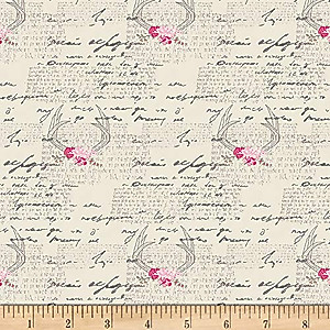 Art Gallery Fabrics Art Gallery Le Vintage Chic Amorous Manuscript Fabric, Light Beige
