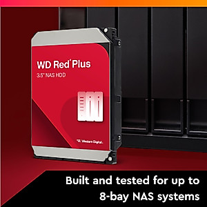 Western Digital 1TB WD Red Plus NAS Internal Hard Drive HDD - 5400 RPM, SATA 6 Gb/s, CMR, 64 MB Cache, 3.5" - WD10EFRX