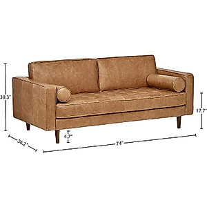 Amazon Brand – Rivet Aiden Mid-Century Modern Tufted Leather Loveseat Sofa, 74"W, Cognac Leather