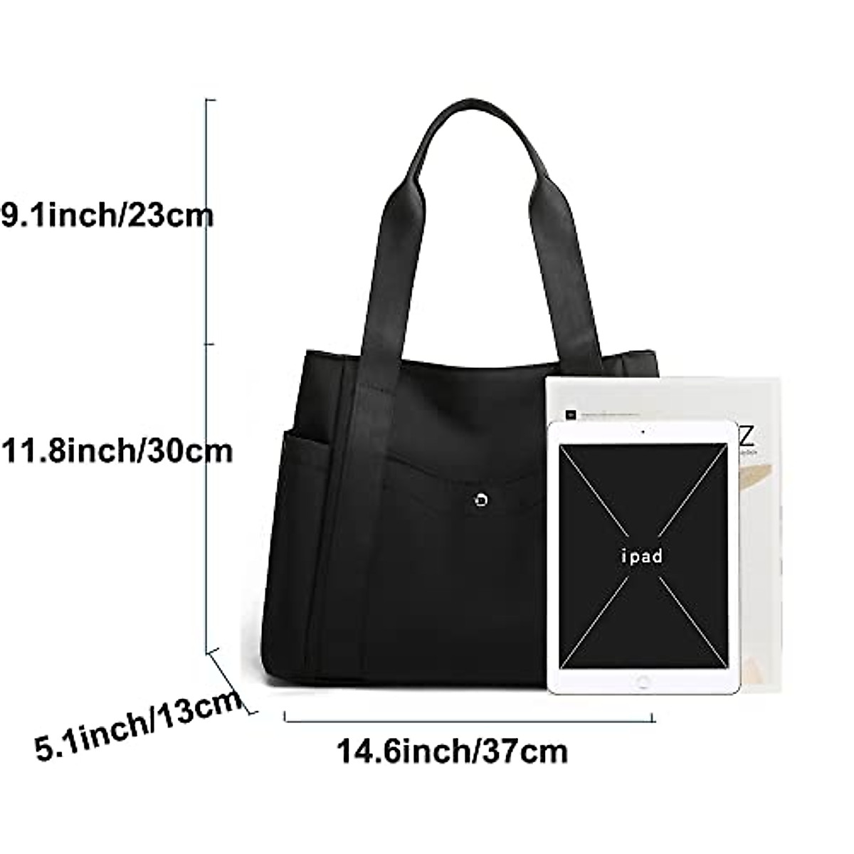 Women Tote Shoulder Handbag Waterproof Nylon Hobo Purse Multi Pocket Top Handle Shopper Shoulder Bag Black-1