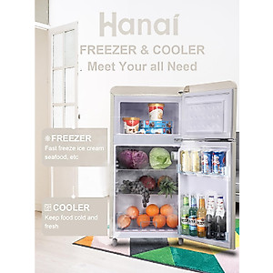 WANAI Compact Refrigerator 3.5 Cu.Ft Retro Mini Fridge With Freezer 2 Door Mini Refrigerator with 7 TEMP Modes, Removable Shelves, LED Lights, Ideal for Apartment Camper Dorm and Office, Cream