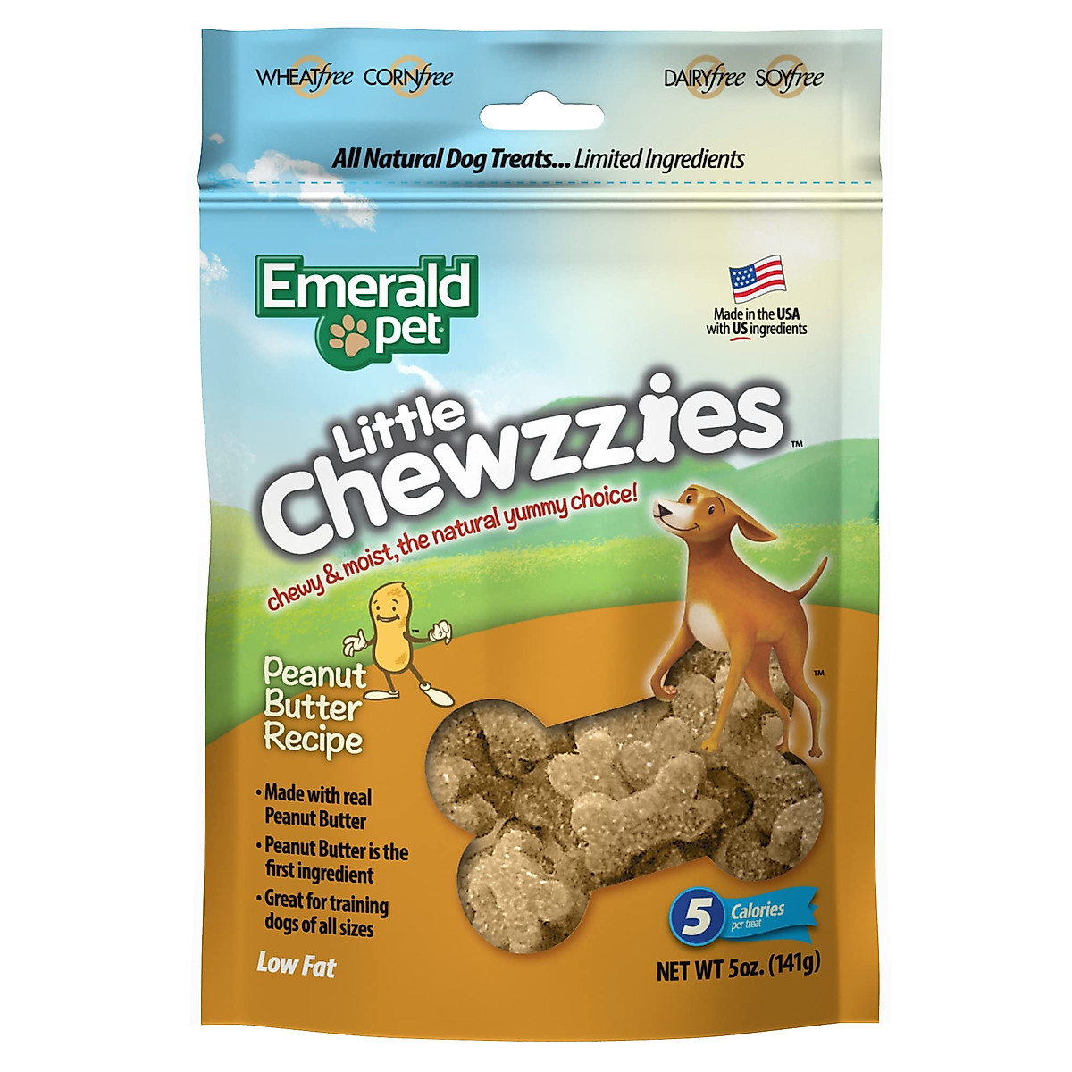 Emerald Pet Little Chewzzies Wheat Free Training Dog Treats — Healthy and Tasty Natural Dog Chews with Real Meat or Peanut Butter — Limited Ingredient Dog Treats Made in The USA — Peanut Butter, 5 oz