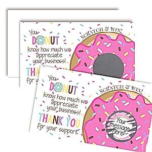 Donut Themed Scratch & Win Customer Appreciation Package Inserts for Small Businesses, 20 2" X 3.5” Single Sided Insert Cards with Scratch Off Stickers included by AmandaCreation