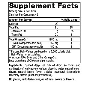 Nordic Naturals Ultimate Omega, Lemon Flavor - 90 Soft Gels - 1280 mg Omega-3 - High-Potency Omega-3 Fish Oil Supplement with EPA & DHA - Promotes Brain & Heart Health - Non-GMO - 45 Servings