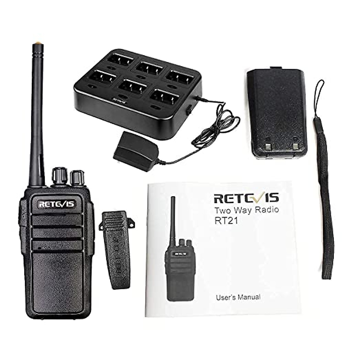 Retevis RT21 Adult Walkie Talkies(6 Pack) with Headsets (10 Pack), 2 Way Radio Hands Free with Six-Way Multi Gang Charger Long Range for Organization Business, C Shape Earhook Walkie Talkie Earpiece