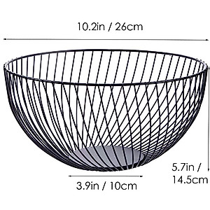 7UYUU Fruit Basket for Kitchen | Wire Fruit Basket Holder for Lemon, Potato, Onion | Black Counter Decorative Fruit Bowl - 10.2 In (Round B)