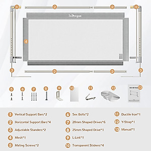 Ixdregan Bed Rail for Toddlers - 2023 SafePlus Toddler Bed Rail with Adjustable Height, Independent Lift Baby Bed Rail Guard, CompatMax Bed Rails for King Full Twin Queen Bed (74.8",Gray,1 Piece)