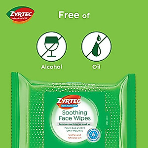 Zyrtec Soothing Face Wipes, Refreshing Non-Medicated Facial Towelettes with Micellar Water to Remove Particles as Small as Dust, Pollen & Dirt, Alcohol- & Oil-Free, 2 x 25 ct