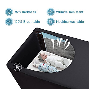 Kaitsece Crib Cover, Pack and Play Crib Canopy Cover, Stretchy Breathable Travel Crib Tent, Portable Blackout Tent for Indoor or Outdoor, Baby Netting Cover for Sleeping or Playing