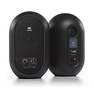 JBL 104-BT Compact Desktop Reference Bluetooth Monitors (Pair) Bundle with Isolation Pads and Hosa HSS-005 1/4-Inch TRS Cables (4 Items)