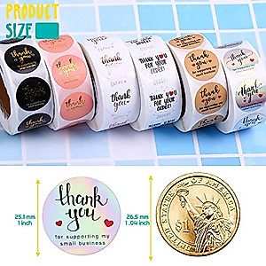 3000pcs Thank You Stickers, Evatage 6 Rolls 1 Inch Thank You Label Stickers for Small Business with 6 Design, Small Business Supplies for Packaging, Envelopes, Gift Wraps and Crafts