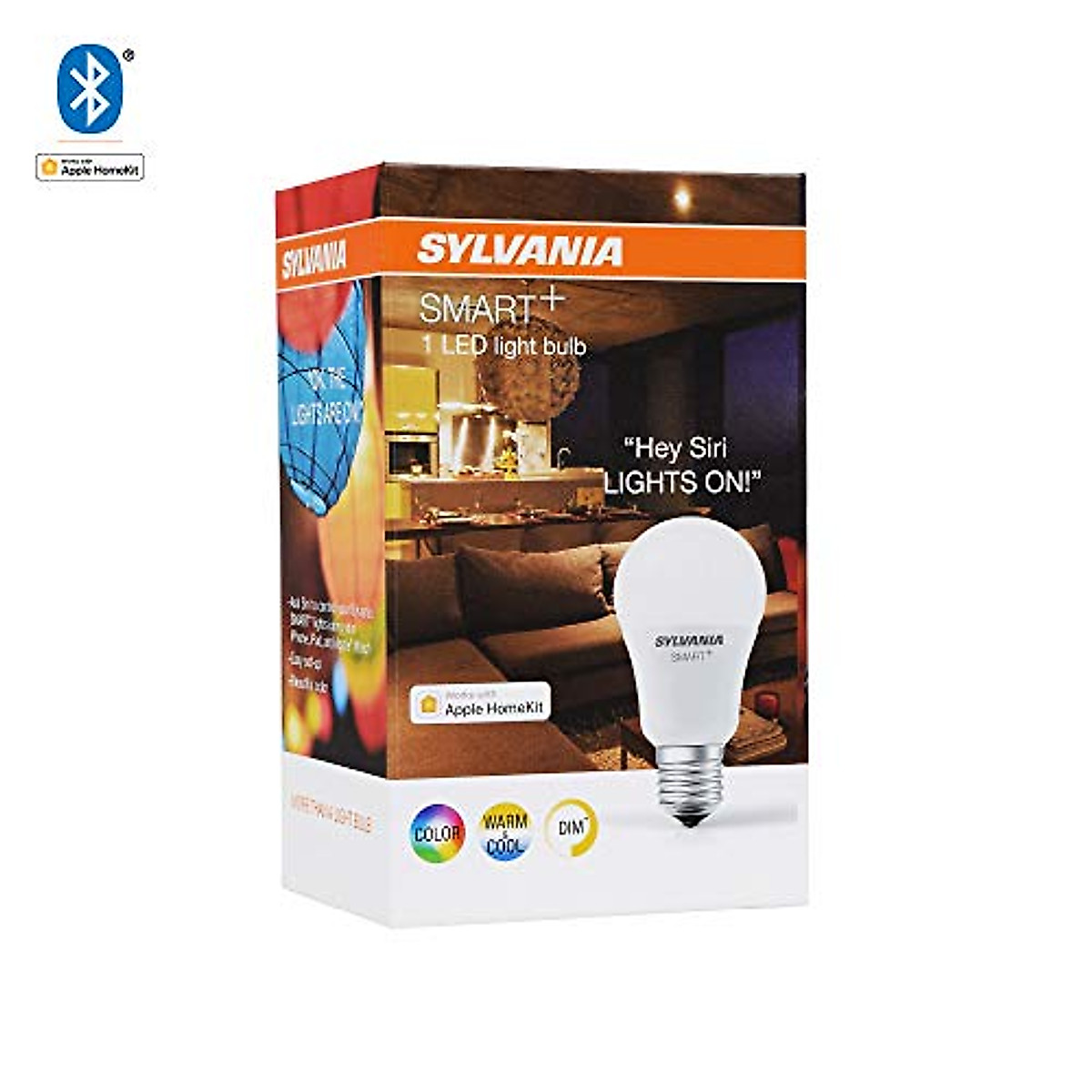 SYLVANIA Smart Bluetooth LED Light Bulb, A19 60W Equivalent, Efficient 10W, Works with Apple HomeKit, RGBW Full Color and Adjustable White, No Hub Required - 1 Pack