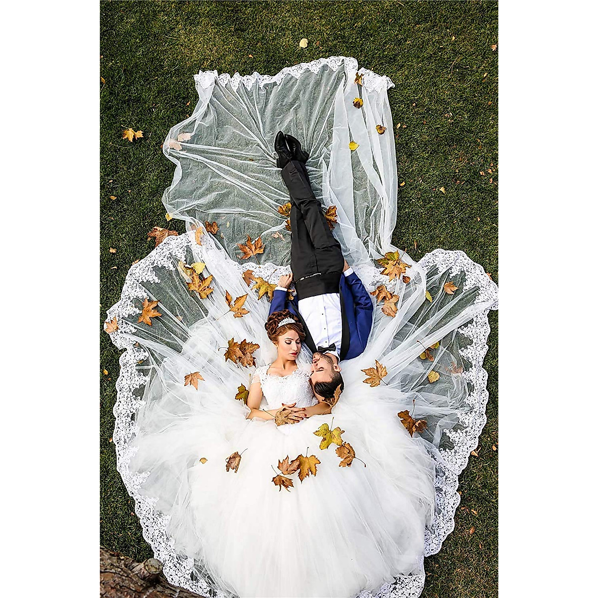 Wedding Veil Bridal Comb Veils Lace Appliques Long Ribbon Edge Cathedral Gift Length 118inch White Hair Pins Barrettes Gift Headband