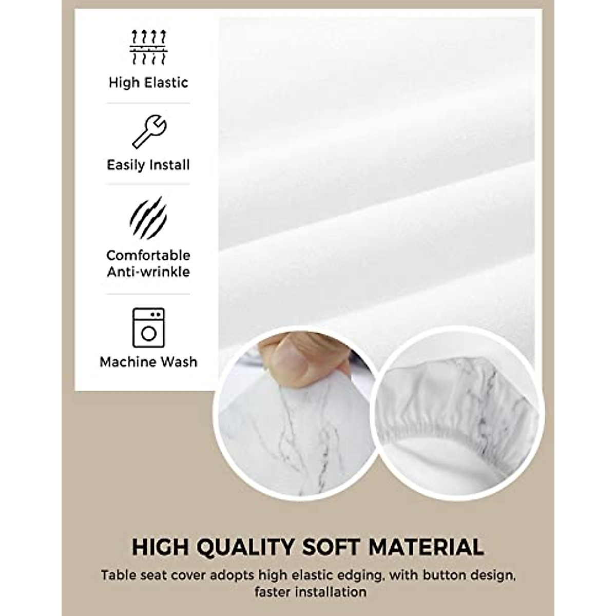 Chair Seat Cover, Marble Texture White Gray Dining Chair Slipcovers Strech Removable Chair Covers Protection for Wedding, Party, Banquets, 13.7"x 13.7" Set of 6