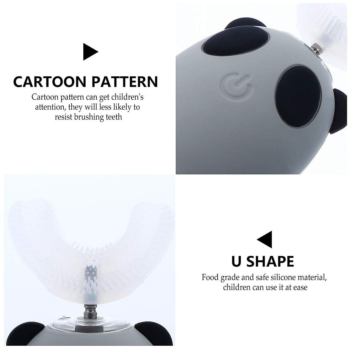 Healifty Kids Automatic Toothbrush Cartoon Panda Ergonomic U- Shaped Toothbrush (Age 7-15) Light Grey